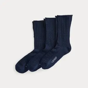 Ralph Lauren Cable-knit Roll-top Socks 3 Pack - Navy