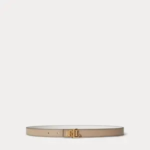 Ralph Lauren Logo Reversible Leather Skinny Belt - Birch Tan/white