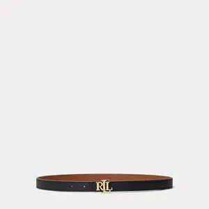 Ralph Lauren Logo Reversible Leather Skinny Belt - Black/lauren Tan