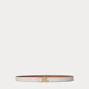 Ralph Lauren Logo Reversible Leather Skinny Belt - Soft White/caramel