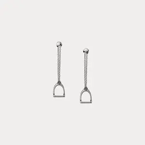 Ralph Lauren Sterling Silver Stirrup Chain Earrings - Grey