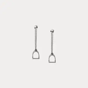 Ralph Lauren Sterling Silver Stirrup Chain Earrings - Grey