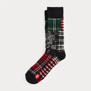 Ralph Lauren Polo Bear Patchwork Plaid Crew Socks - Black