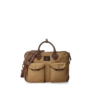Ralph Lauren Leather-trim Canvas Briefcase - Khaki/brown