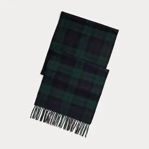 Ralph Lauren Plaid Cashmere Fringe Scarf - Navy/green/black
