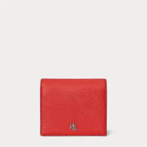 Ralph Lauren Crosshatch Leather Compact Wallet Bright Vermillion