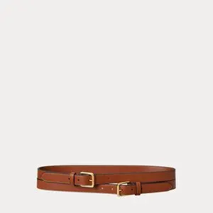 Ralph Lauren Leather Double-buckle Stacked Wide Belt - Lauren Tan Multi