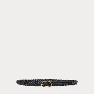 Ralph Lauren Braided Vachetta Leather Skinny Belt - Black