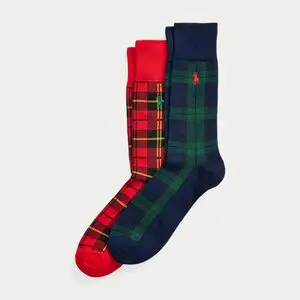 Ralph Lauren Plaid Cotton-blend Trouser Sock 2-pack - Navy