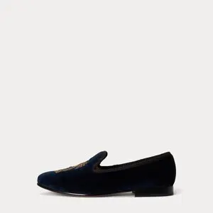Ralph Lauren Paxton Crest Velvet Slipper - Navy