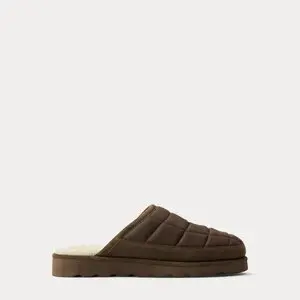 Ralph Lauren Reade Suede-trim Quilted Scuff Slipper - Brown/cream