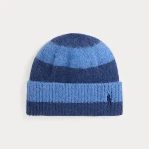 Ralph Lauren Brushed Wool Striped Beanie - Navy/blue