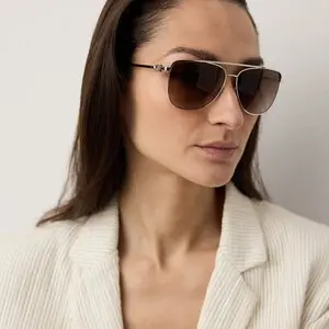 Ralph Lauren Stirrup Pilot Sunglasses - Shiny Silver