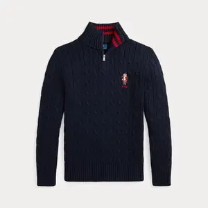 Ralph Lauren Polo Bear Cable-knit Quarter-zip Cotton Sweater - Rl Navy/rl2000 Red