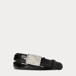 Ralph Lauren Engine-turned-buckle Alligator Belt - Black