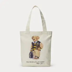 Ralph Lauren Polo Bear Cotton Canvas Tote - Natural Canvas/navy