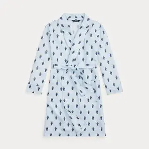 Ralph Lauren Polo Bear Flannel Robe - Office Blue
