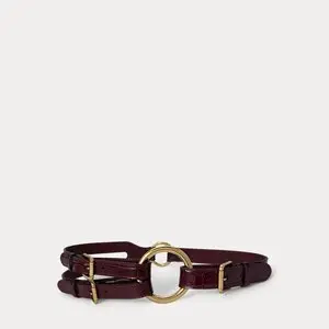 Ralph Lauren Tri-strap O-ring Crocodile-embossed Belt - Dark Garnet