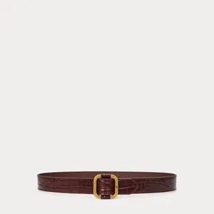 Ralph Lauren Slide-buckle Croc-embossed Leather Belt - Dark Mahogany