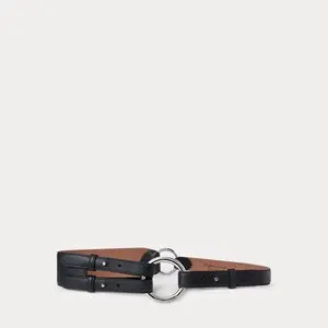 Ralph Lauren Pebbled Calfskin O-ring Belt - Black