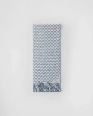 Prada Symbole Double Wool And Cashmere Scarf - Air Force Blue/white