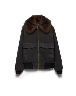 Prada Canvas Blouson Jacket With Fur Collar