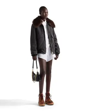 Prada Canvas Blouson Jacket With Fur Collar
