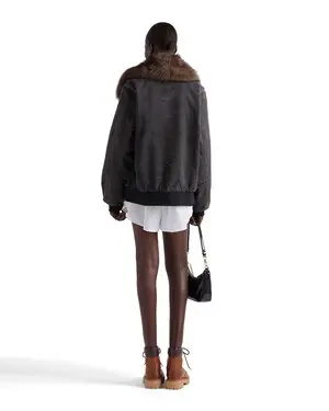 Prada Canvas Blouson Jacket With Fur Collar