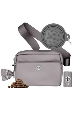 PUPPINGTON 3-in-1 Dog Walking Bag With Travel Bowl And Waste Bags - Charcoal Gray