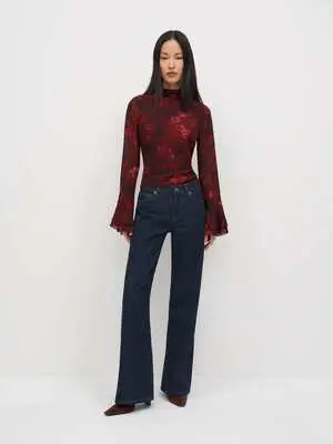 REFORMATION Roxana Long Sleeve Top - Red