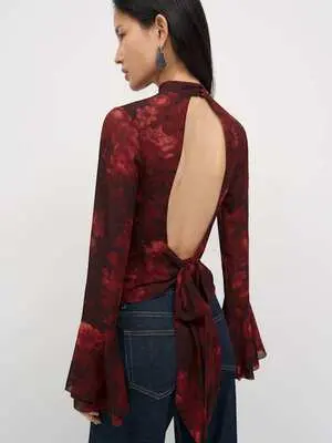 REFORMATION Roxana Long Sleeve Top - Red