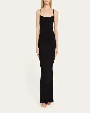 SKIMS Soft Lounge Ribbed Maxi Slip Dress - Onyx