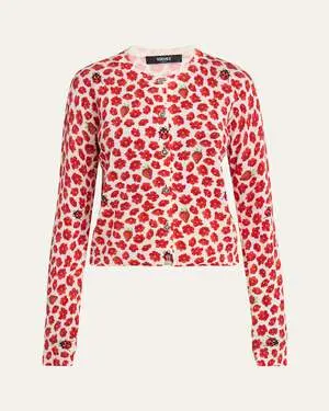 Versace Strawberry Garden Print Silk Knit Cardigan - Whitered