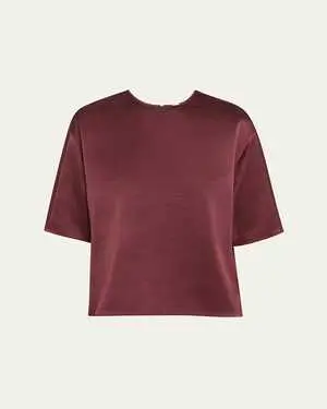 Vince Vince Satin Short-Sleeve Blouse - Black Rose