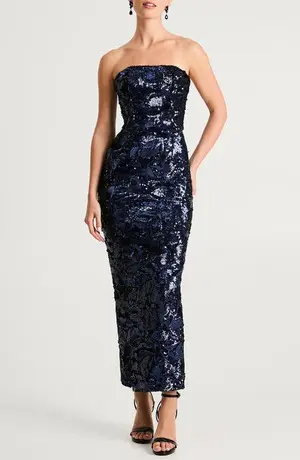 Blue Strapless Maxi Dresses