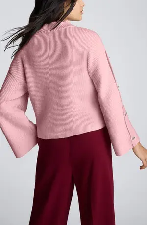 KENNETH COLE Ribbed Mock Neck Pullover - Blush Pink