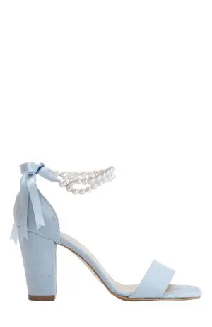 FOREVER & ALWAYS SHOES Melissa Block Heel Sandals With Pearls - Baby Blue Suede