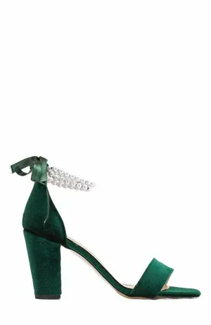 FOREVER & ALWAYS SHOES Melissa Block Heel Sandals With Pearls - Emerald Green