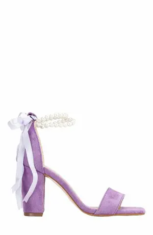 FOREVER & ALWAYS SHOES Melissa Block Heel Sandals With Pearls - Purple Faux Suede