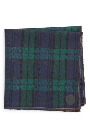 CLIFTON WILSON Plaid Wool Pocket Square Blue