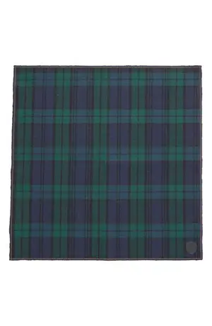 CLIFTON WILSON Plaid Wool Pocket Square - Blue