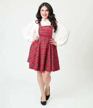 Unique Vintage Brionne Pinafore Skirt - Red