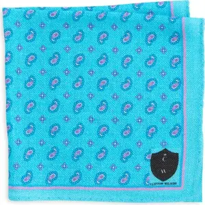 CLIFTON WILSON Paisley Wool Pocket Square - Teal