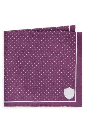 CLIFTON WILSON White Neat Dot Silk Pocket Square - Plum