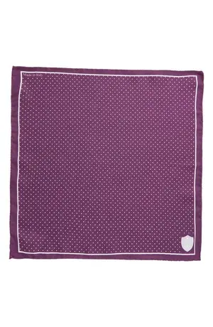 CLIFTON WILSON White Neat Dot Silk Pocket Square - Plum