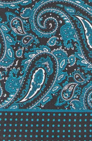 CLIFTON WILSON Paisley Silk Pocket Square - Aqua