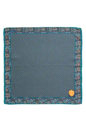 CLIFTON WILSON Paisley Silk Pocket Square - Turquoise