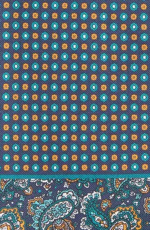 CLIFTON WILSON Paisley Silk Pocket Square - Turquoise