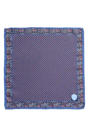 CLIFTON WILSON Paisley Silk Pocket Square - Blue