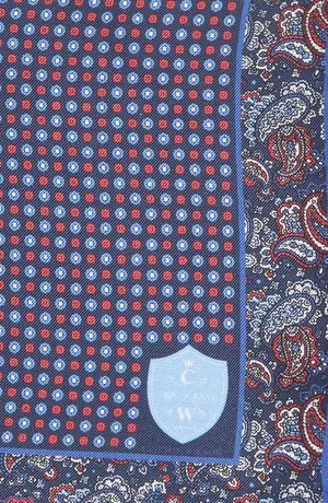 CLIFTON WILSON Paisley Silk Pocket Square - Blue